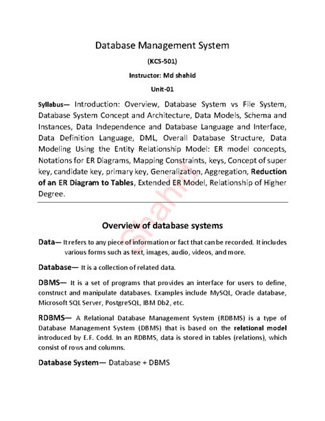 Unit 01 DBMS 240912 222331 Database Management System KCS 501