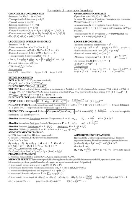 Formulario Completo Di Matematica Finanziaria Formulari Di Matematica