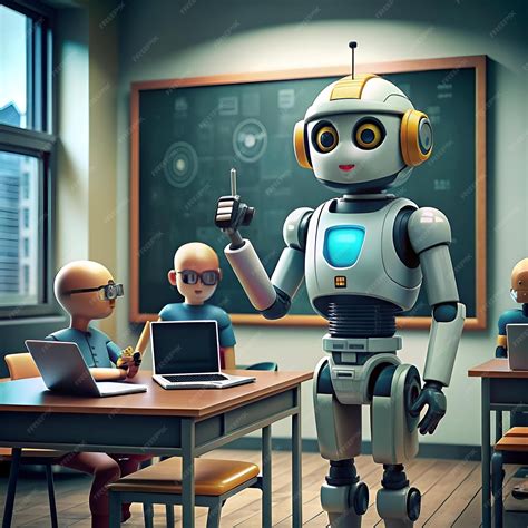 Friendly Robot Teacher Assistant In A Classroom Setting Premium Ai Generated Image