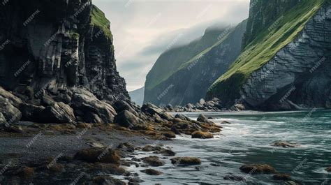 Premium Photo A Photo Of A Rugged Coastal Inlet With Cliffs