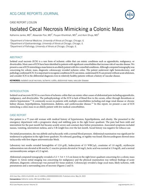 Pdf Isolated Cecal Necrosis Mimicking A Colonic Mass