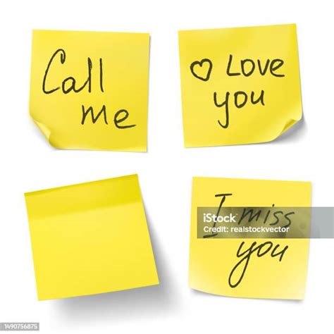 흰색 바탕에 노란색 스틱 종이 메모 메시지 세트 벡터 그림입니다 접착식 메모지에 대한 스톡 벡터 아트 및 기타 이미지 접착식 메모지 벡터 끈적거리는 Istock