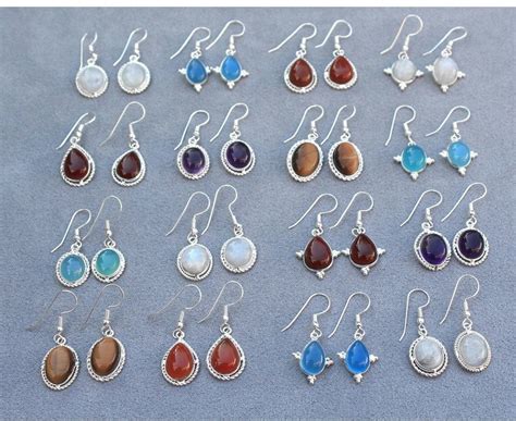 Boho Fashion Earrings Assorted Gemstone Earrings Wholesale Earrings Assorted Crystal Silver