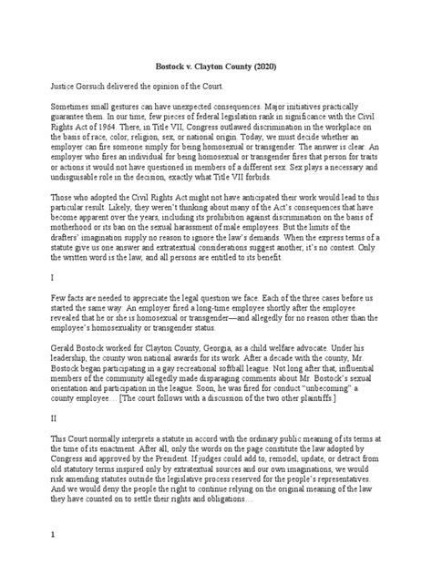Bostock V Clayton County Pdf Civil Rights Act Of 1964 Government