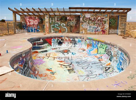 Usa Arizona Graffiti In Abandoned Swimming Pool At Two Guns Ghost Town