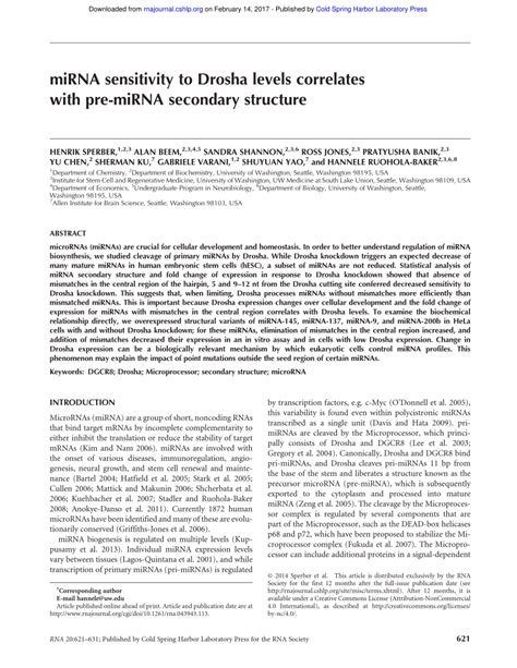 Pdf Mirna Sensitivity To Drosha Levels Correlates With Pre Mirna