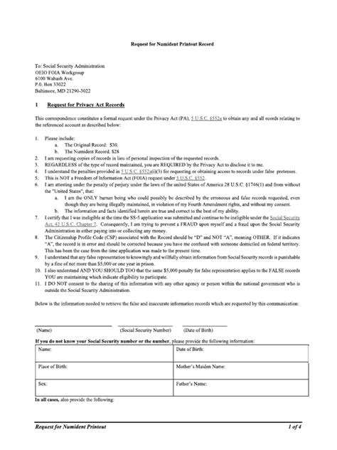 Request For Numident Record Pdf