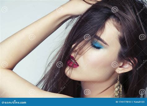 Beauty Girl With Red Lips And Nails Provocative Make Up Luxury Woman