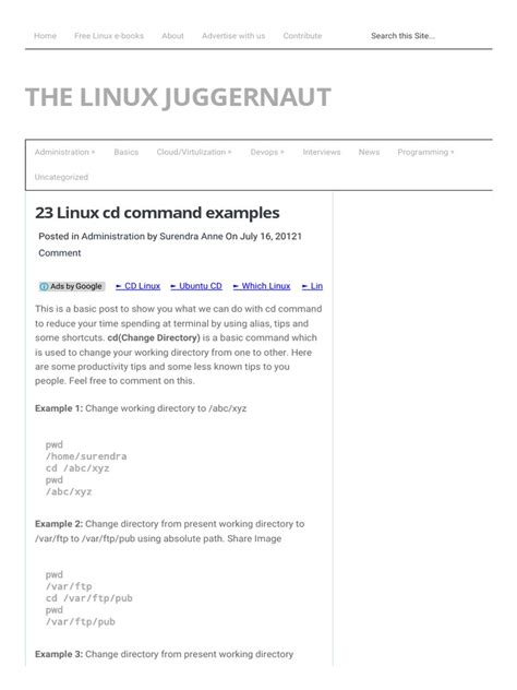 23 Linux Cd Command Examples The Linux Juggernaut Pdf Directory Computing Command Line