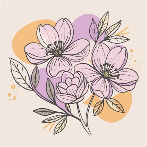 белые цветы векторная иллюстрация линейная схема Премиум Ai сгенерированный вектор