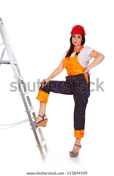 Portrait Sexy Engineer Posing Studio Red Stock Photo 113844109 Shutterstock
