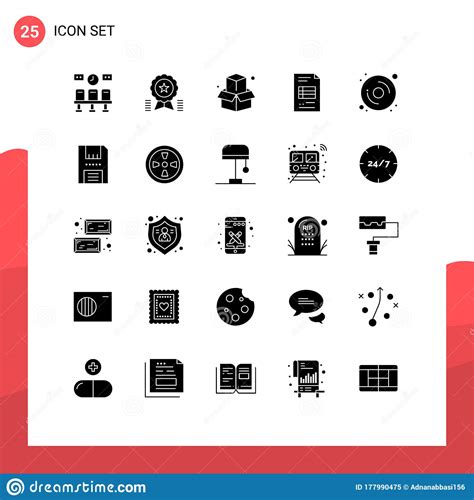 Editable Vector Line Pack of 25 Simple Solid Glyphs of Disk, Business ...