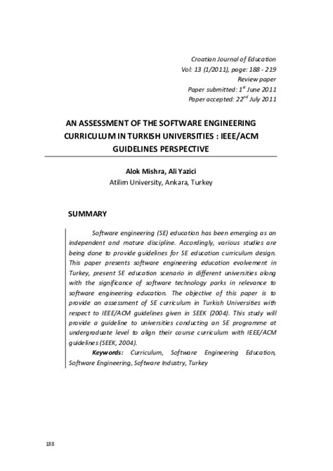 Pdf An Assessment Of The Software Engineering Curriculum In Turkish