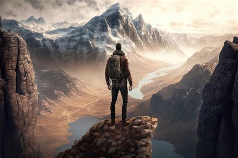 Hombre De Pie Sobre Un Acantilado Escarpado Con Vistas A Una Amplia