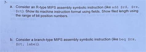 Solved 7 The Following A Consider An R Type MIPS Assembly Chegg Com