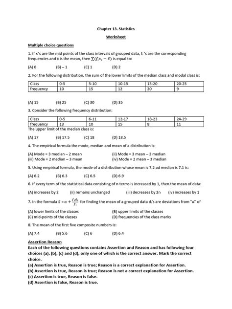 Worksheet On Statistics Class 10 1 Pdf Mean Mode Statistics