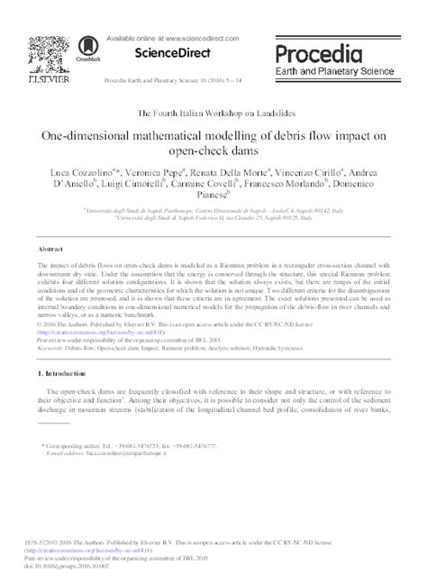 Pdf One Dimensional Mathematical Modelling Of Debris Flow Impact On