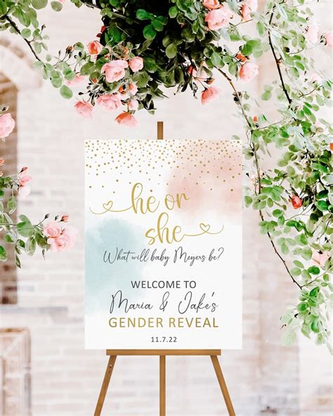 Gender Reveal Welcome Sign Gender Reveal Sign He She Gender Etsy