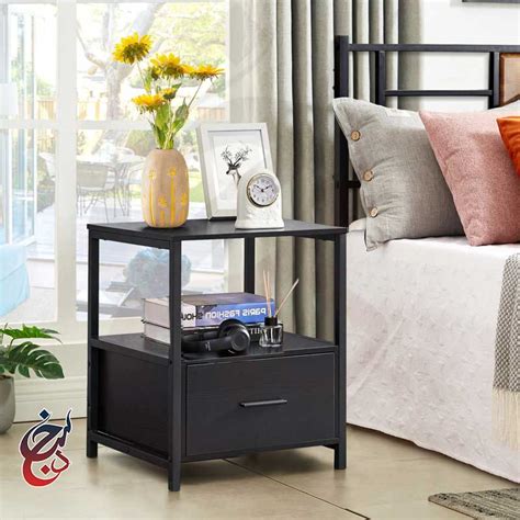 میز پاتختی چوب و فلز طرح سپیدار مدل Ns 1009 سنجد چوب