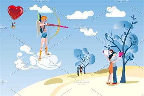 Cupid And A Lovers Couple Hug Illustration Cupid Funny Wallpapers