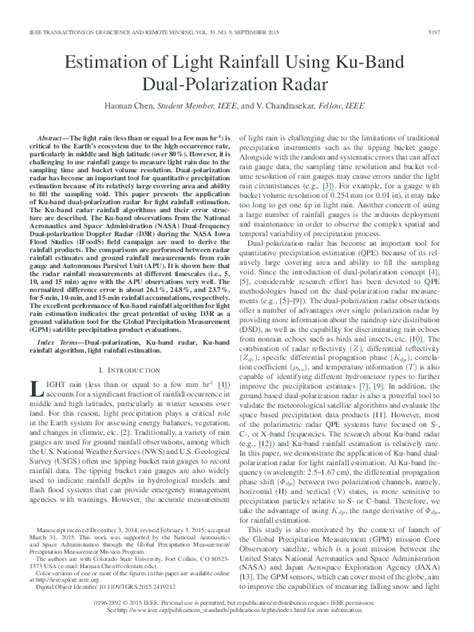 Pdf Estimation Of Light Rainfall Using Ku Band Dual Polarization Radar