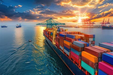 Premium Photo Container Ship Business Logistic Container Loading In Cargo Import And Export