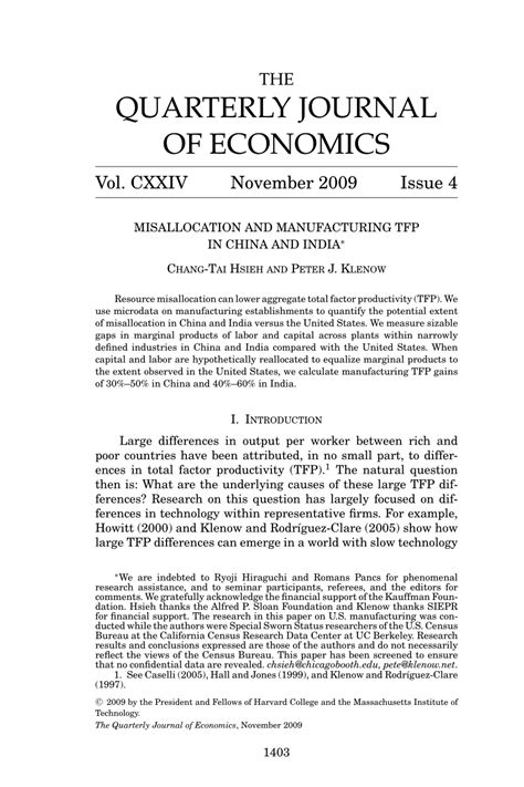 Pdf Misallocation And Manufacturing Tfp In China And India