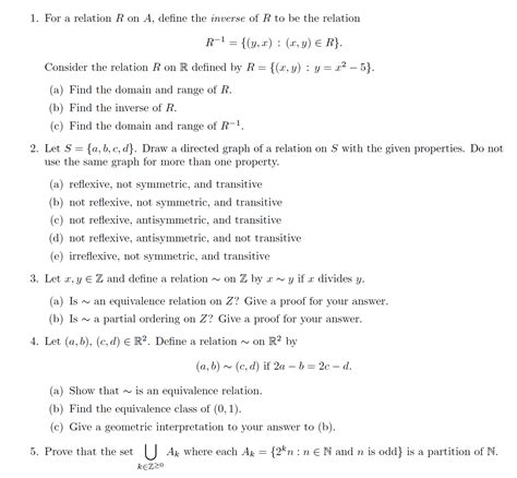 solved 1 for a relation r on a define the inverse of r to