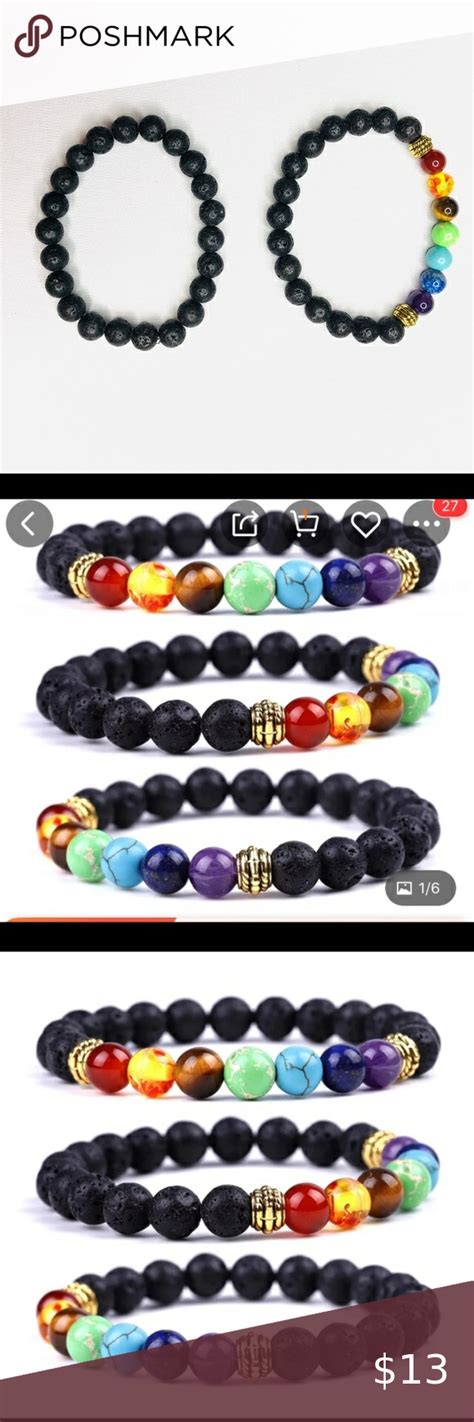 Set Of2 Essential Oil Chakra Lava Bead Bracelets Lava Bead Bracelet