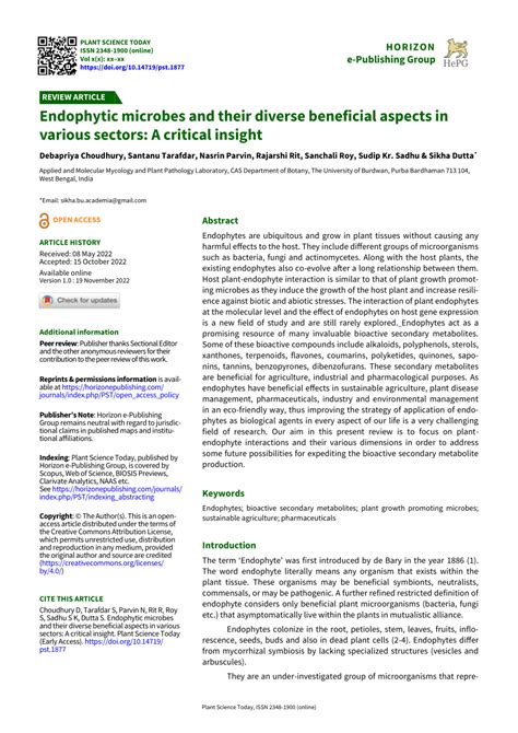Pdf Endophytic Microbes And Their Diverse Beneficial Aspects In