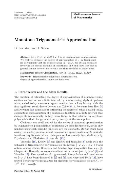Pdf Monotone Trigonometric Approximation