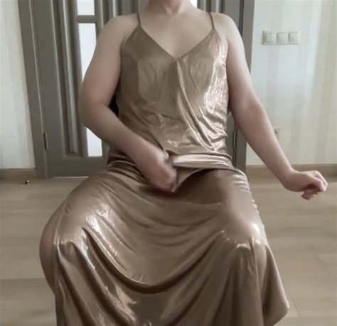 Cuckold Sissy Trap Masturbating In A Golden Satin Silk Long Maxi Dress XHamster