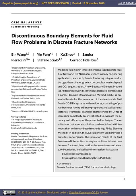 Pdf Discontinuous Boundary Elements For Fluid Flow Problems In Discrete Fracture Networks