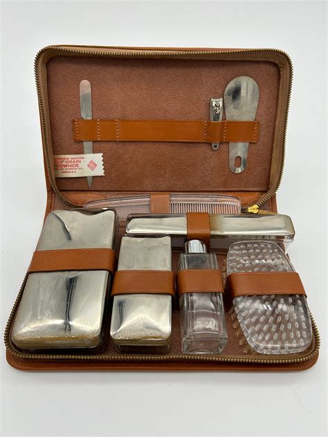 Vintage Mens Travel Kit Shaving Kit Leather Antique Manscaping Kit