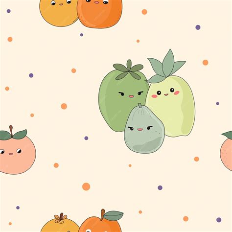 Premium Vector Seamless Cute Kawaii Fruit Character Textile Fabric