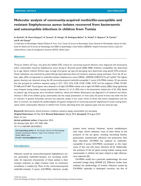 Pdf Molecular Analysis Of Community Acquired Methicillin Susceptible And Resistant
