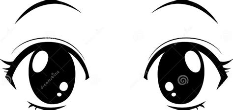 Cute Anime Style Big Black Eyes With Normal Facial Expressions Stock