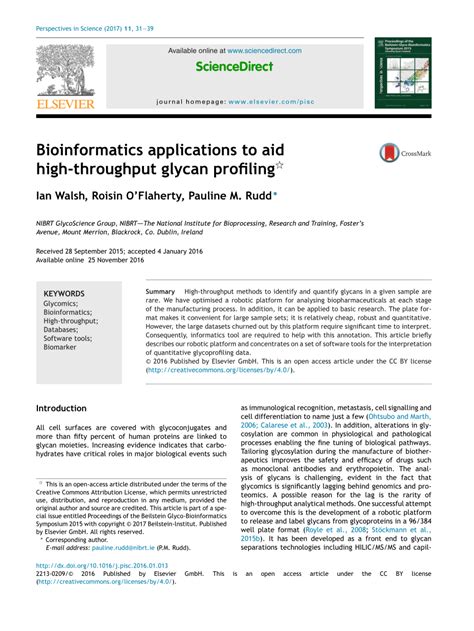 Pdf Bioinformatic Applications To Aid High Throughput Glycan Profiling