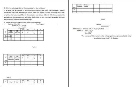 Solved Solution Variables Solution Values E Solve Chegg Com