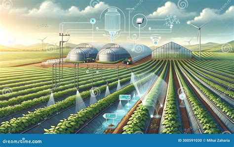 Smart Farming Technology In Agriculture Generative AI Illustration Stock Illustration