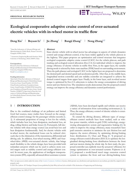 Pdf Ecological Cooperative Adaptive Cruise Control Of Over‐actuated Electric Vehicles With In
