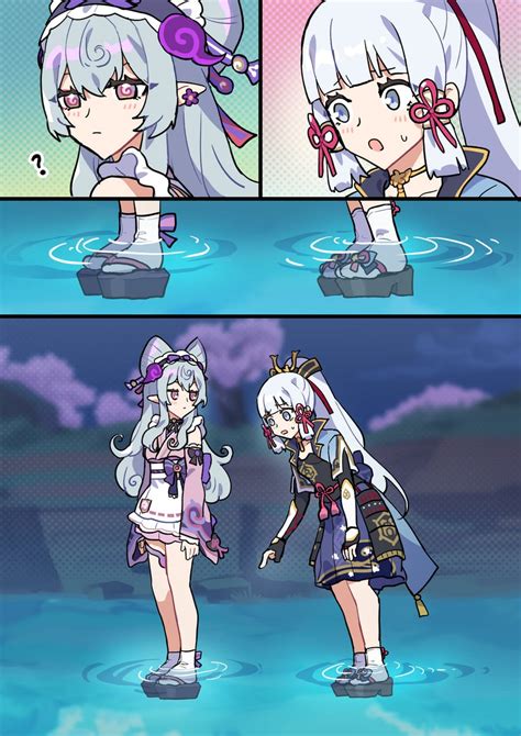 Kamisato Ayaka And Yumemizuki Mizuki Genshin Impact Drawn By Sakana