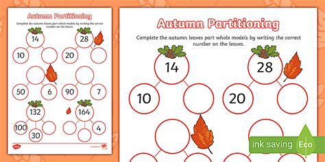 👉 Autumn Themed Partitioning Activity Sheet Twinkl