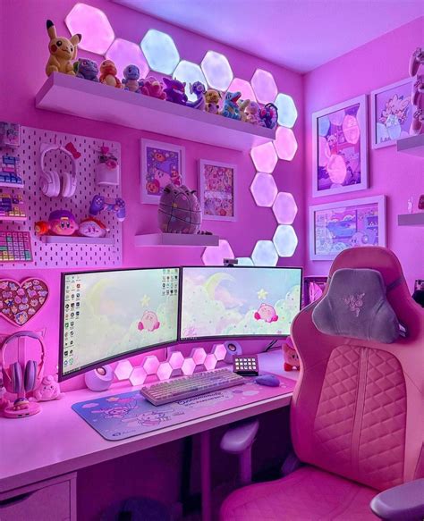 Pink Kawaii Gaming Setup Game Room Design Video Game Room Design Games Room Inspiration