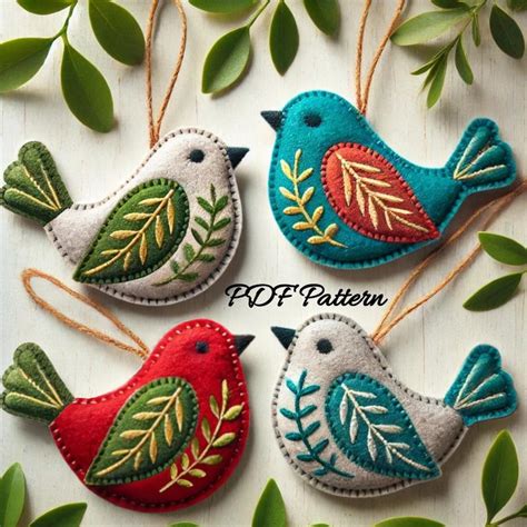 Felt Stuffed Bird Ornament Patterns Etsy