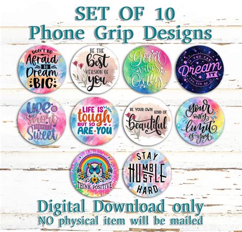 Motivational Quotes Pop Up Phone Socket Grip Sublimation Templates Set