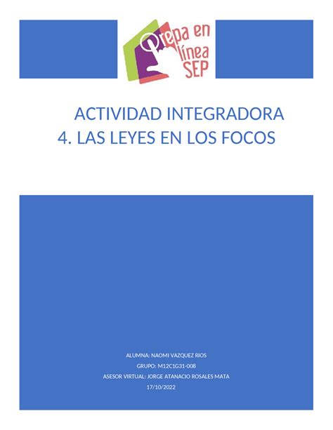 Actividad Integradora 4 Las Leyes En Los Focos Apuntes De Física