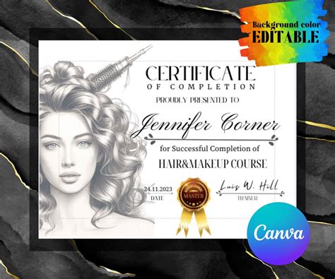 Hair Certificate Of Completion Template Hair Stylist Course Etsy