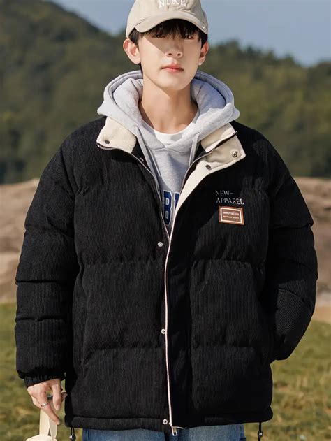 도시 산책 거리에서 겨울 야외 활동을 위한 남성용 스타일리시한 코듀로이 패딩 코트 포켓이 있는 캐주얼하고 통 Temu