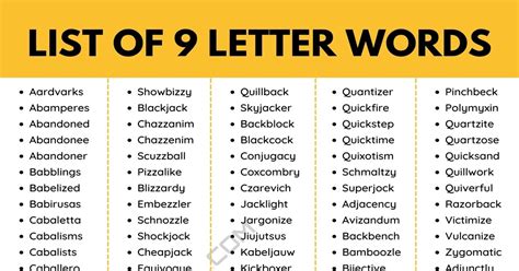 9 Letter Words 1100 Words With 9 Letters In English • 7esl